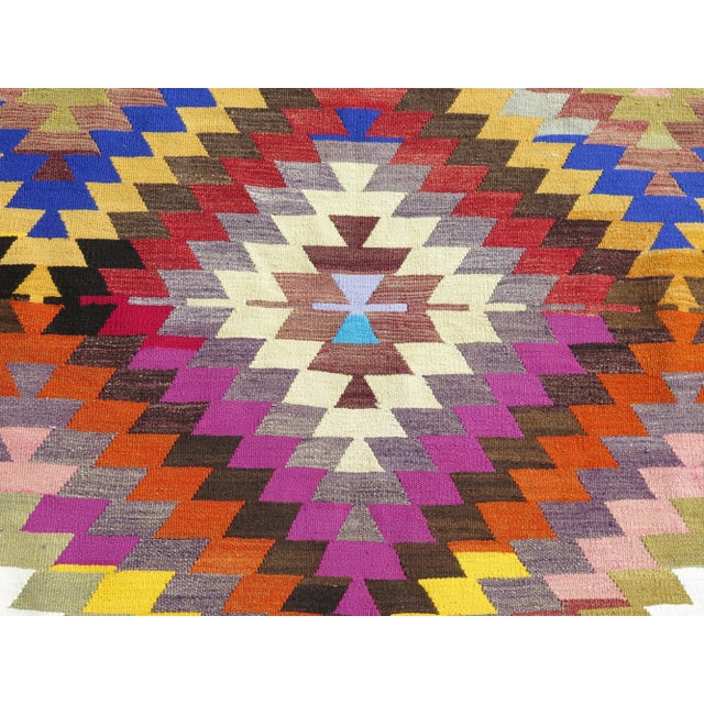 1960s Colorful Organic Wool Handmade Turkish Boho Kilim Rug | Chairish