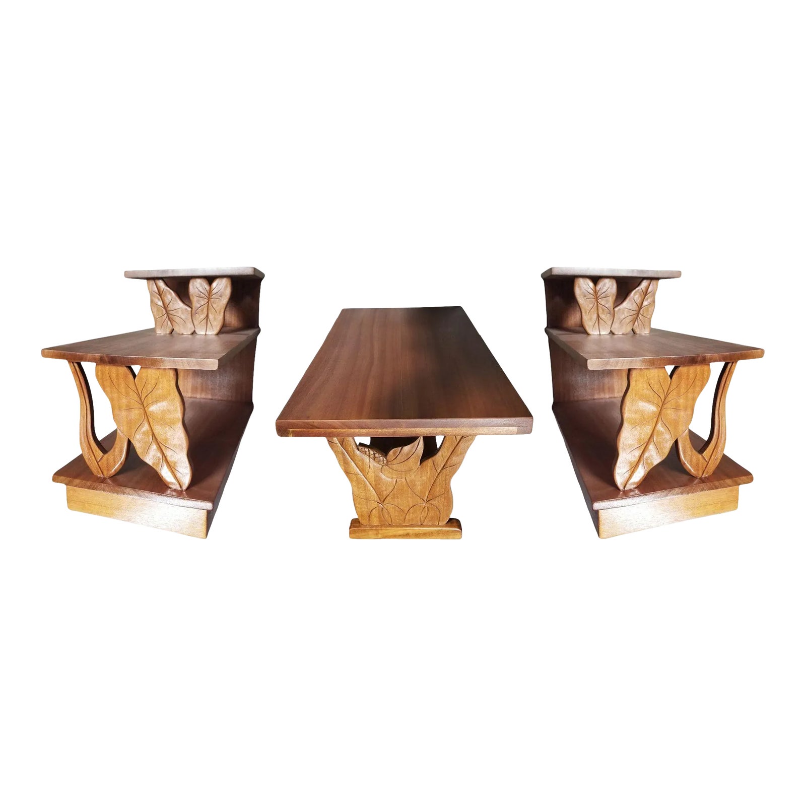 1950s Restored Hand Carved Calla Lily Koa Wood Side Table Set of 3 ...