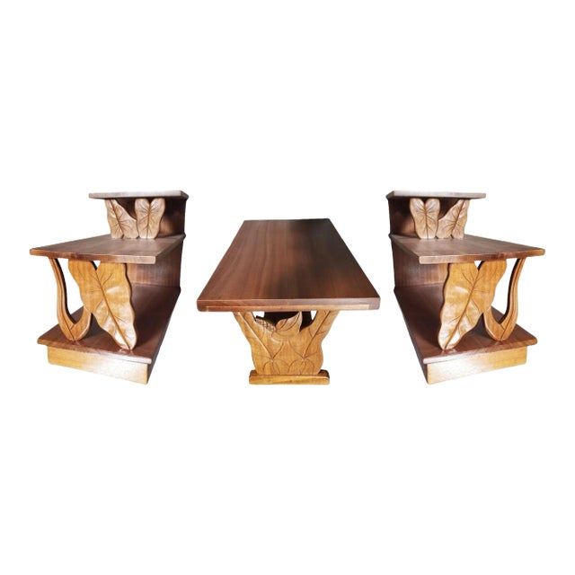 1950s Restored Hand Carved Calla Lily Koa Wood Side Table Set of 3 ...