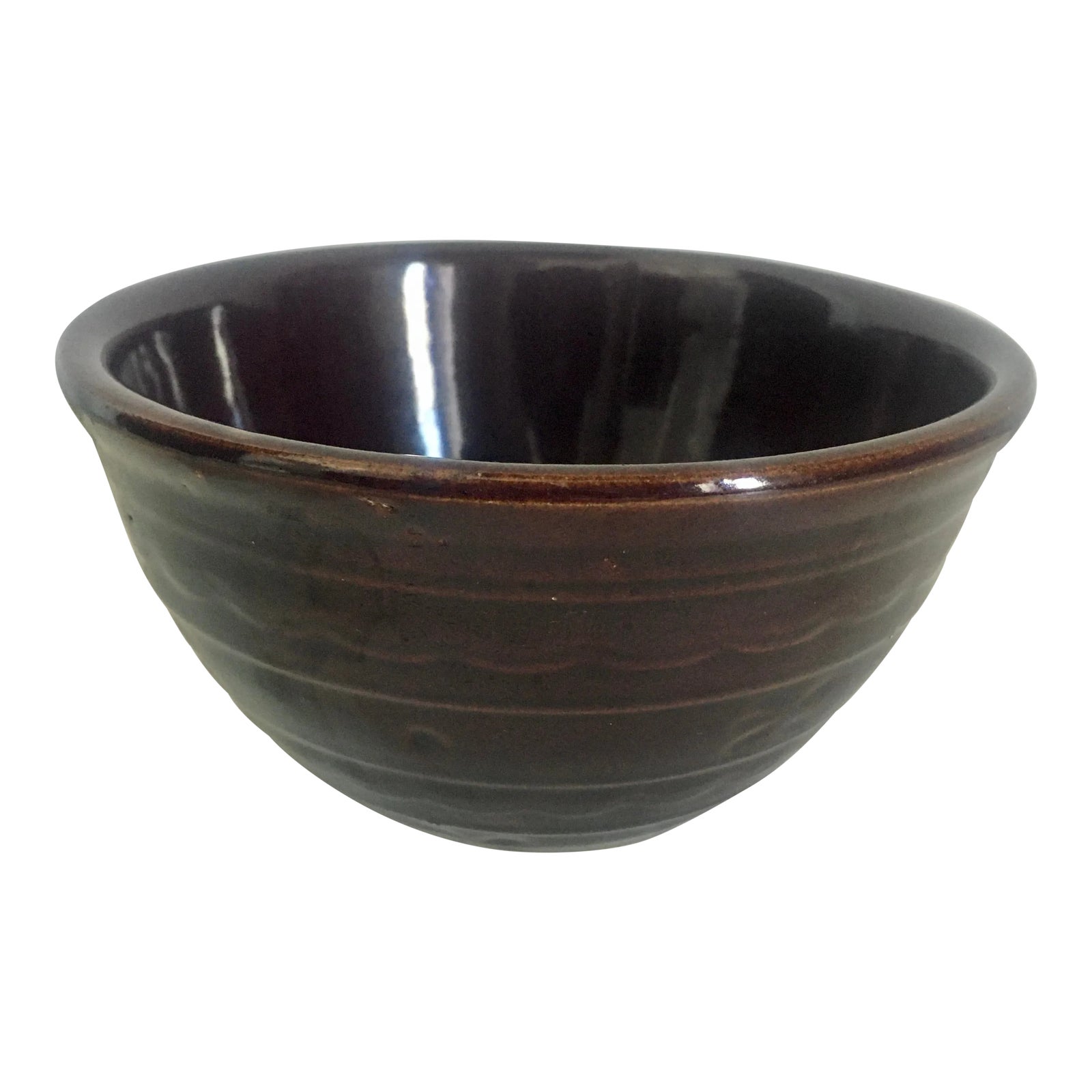 Early 20th Century Brown Glazed Stoneware Kitchen Bowl | Chairish