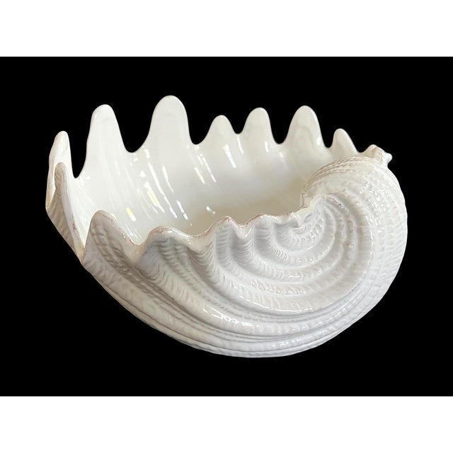 Large White Porcelain Coastal Sea Shell (Giant Clam Shell Bowl/Vide ...