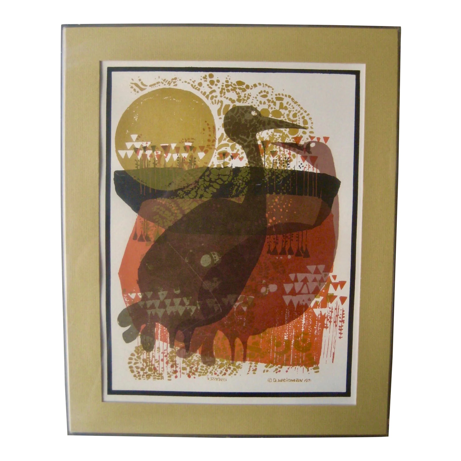 1971 Mid-Century Modern Print From David Weidman Cranes | Chairish