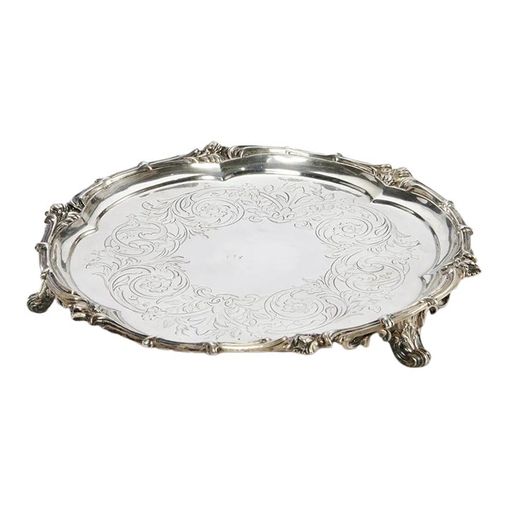 Antique 1806 English Georgian Sterling Silver Footed Salver Tray | Chairish