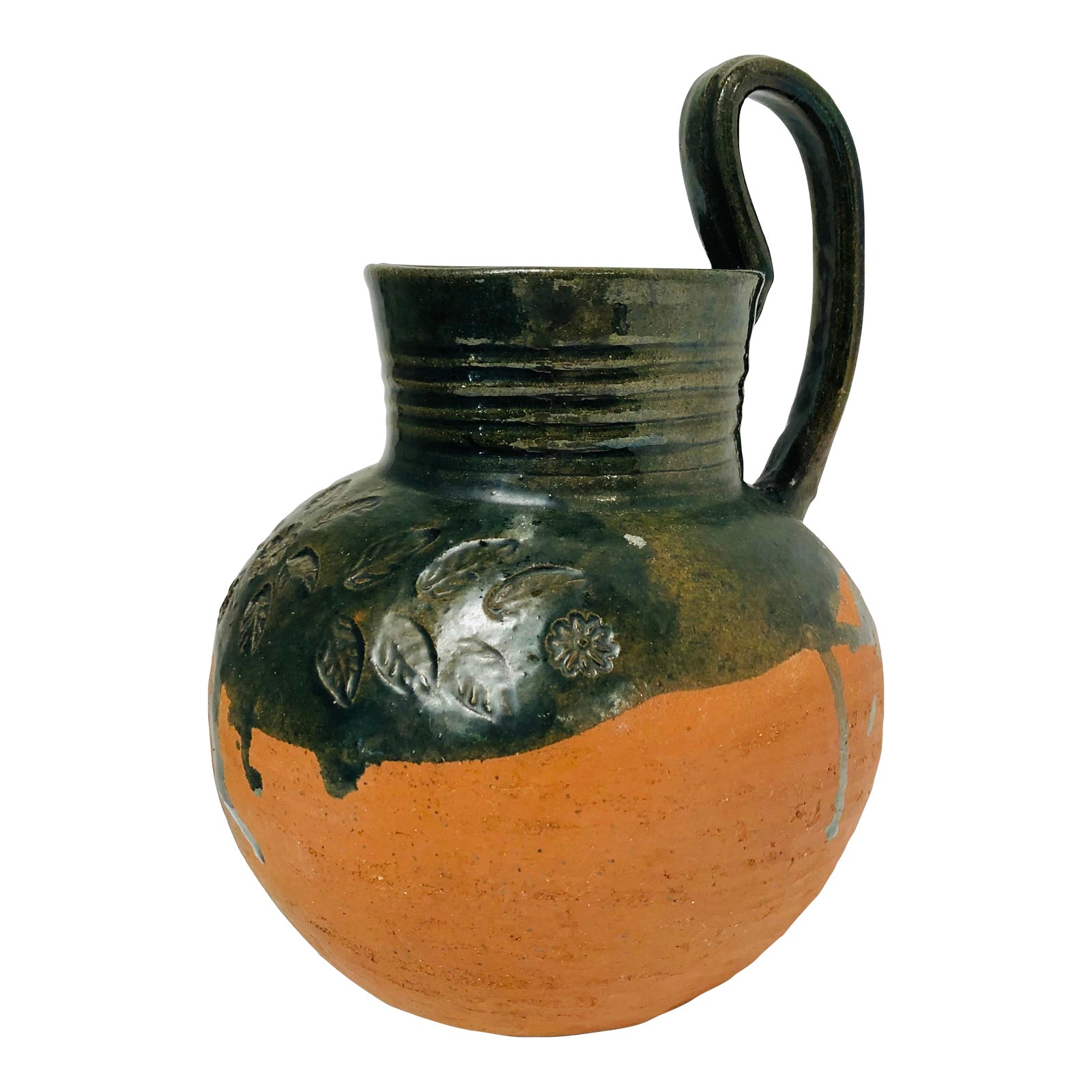 Vintage Hand Crafted Terracotta Red Clay Pitcher With Green Glaze ...
