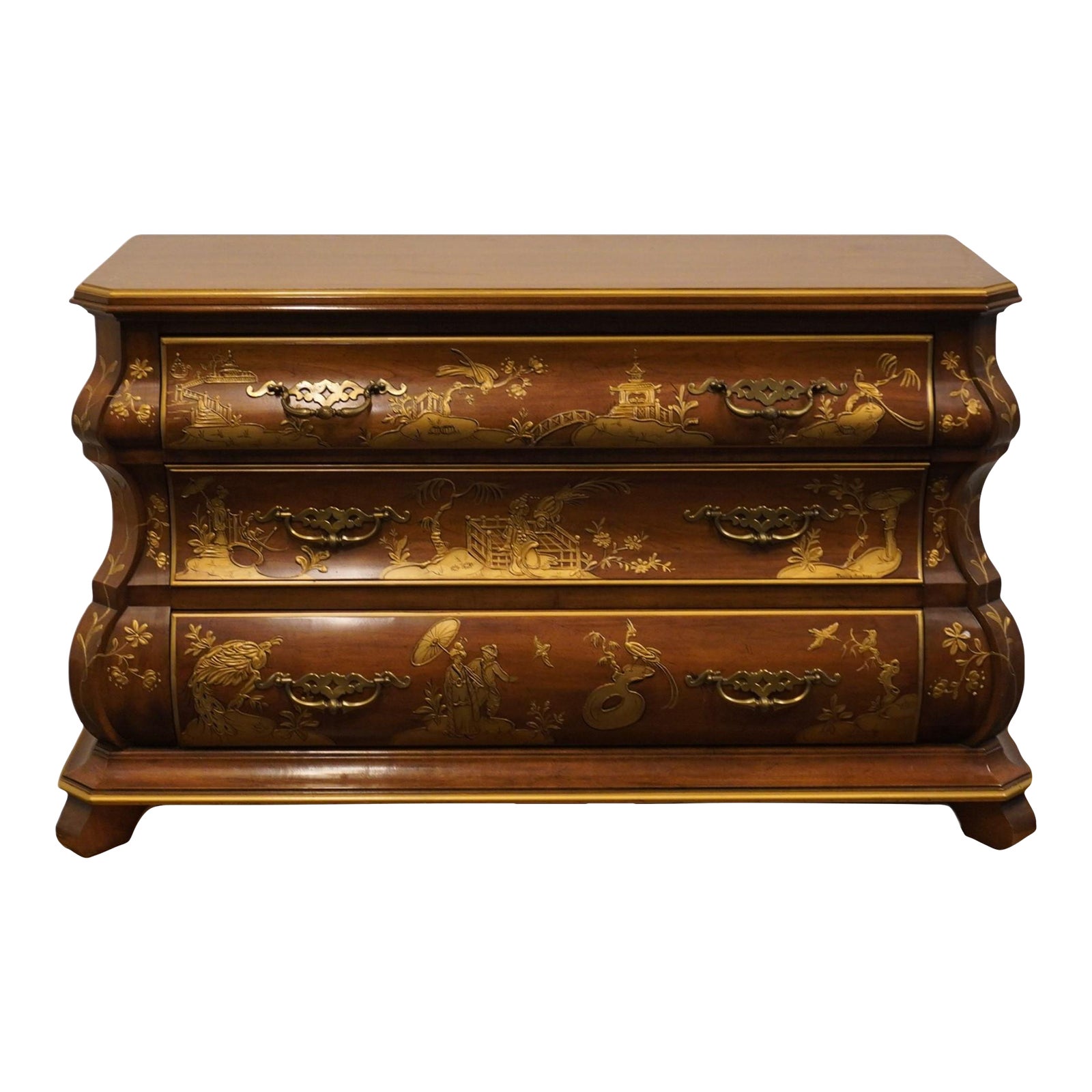 White of Mebane Asian Chinoiserie Style 56" Bombay Three Drawer Chest W ...