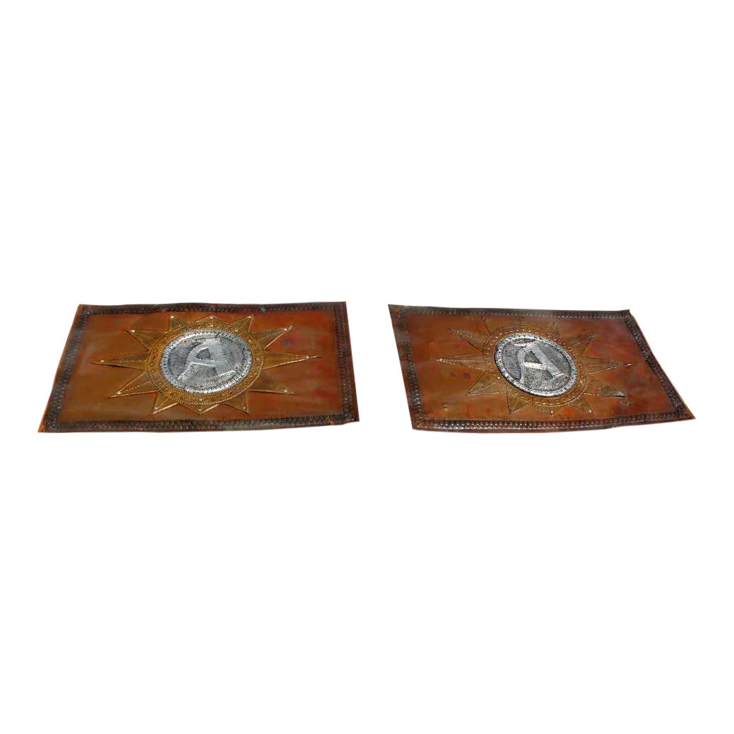 Antique French Hand Hammered Copper Signs - a Pair | Chairish