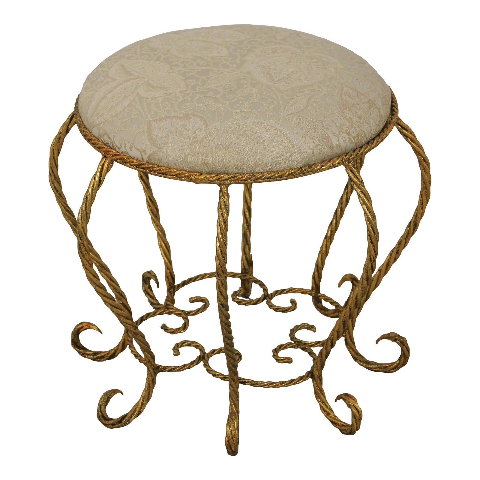 Round Italian Iron Base Gold Rope Twist Stool | Chairish