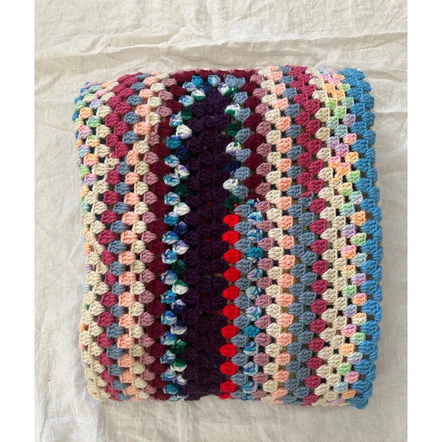 Vintage Multi-Color Crochet Throw | Chairish