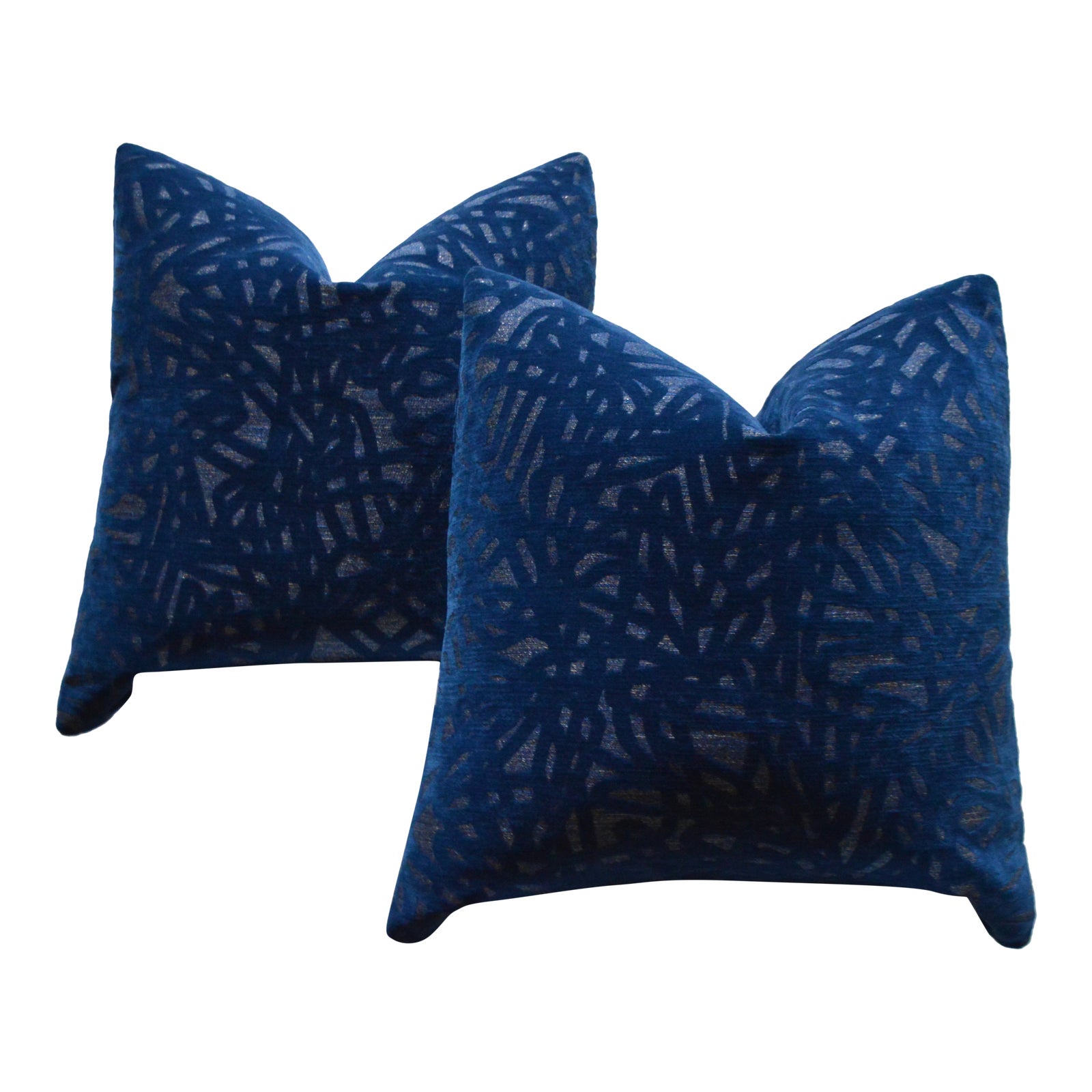 Custom 22" Navy Patterned Velvet Pillows - a Pair | Chairish