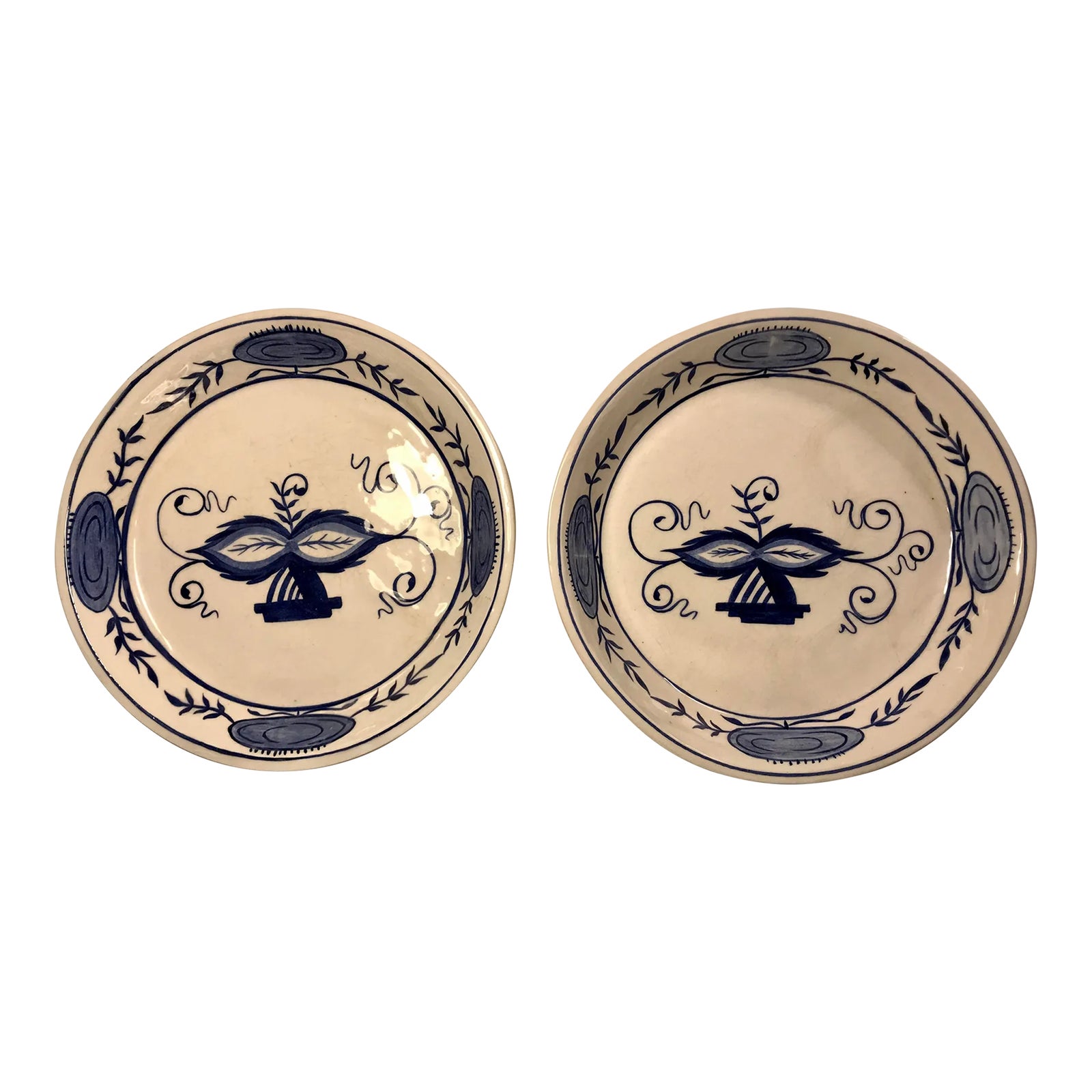 Mid-Century Set of 2 Hand Painted Studio Pottery Ceramic Plates by ...