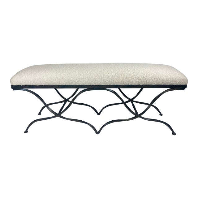 Late 20th Century Hand Wrought Iron Upholstered Bench | Chairish