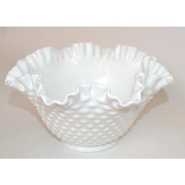 Vintage Fenton White Ruffled Hobnail Milk Glass Bowl | Chairish