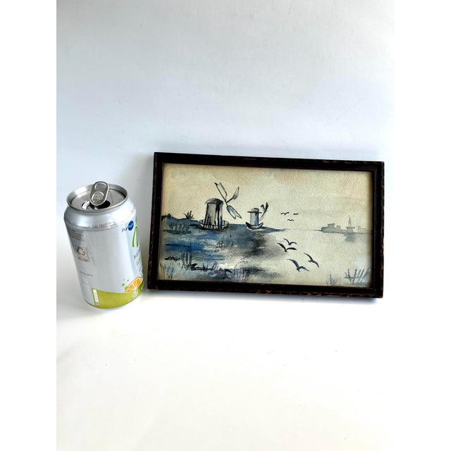 Early 20th Century Framed Delft Blue Windmills Original Watercolor ...