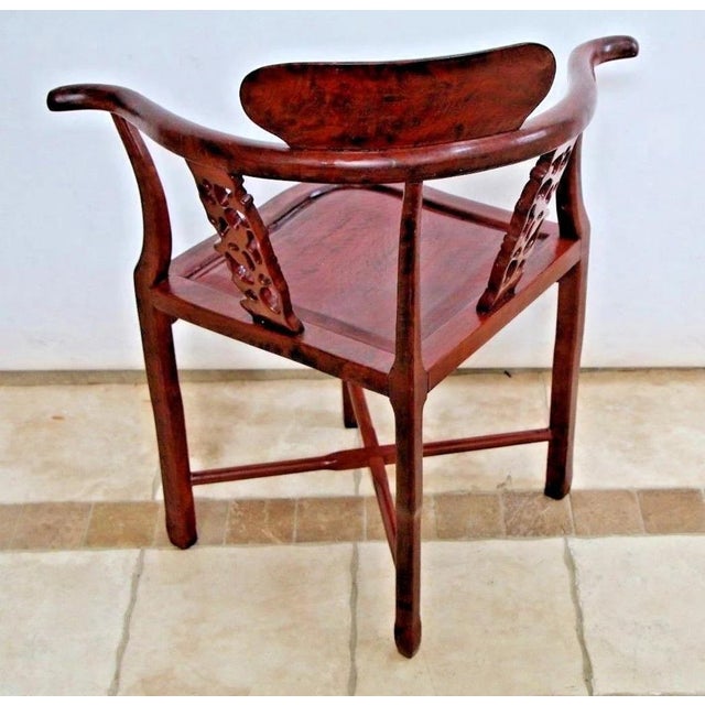 1940s Burl Mahogany Sparrow Carved Back Theme Corner Chair | Chairish