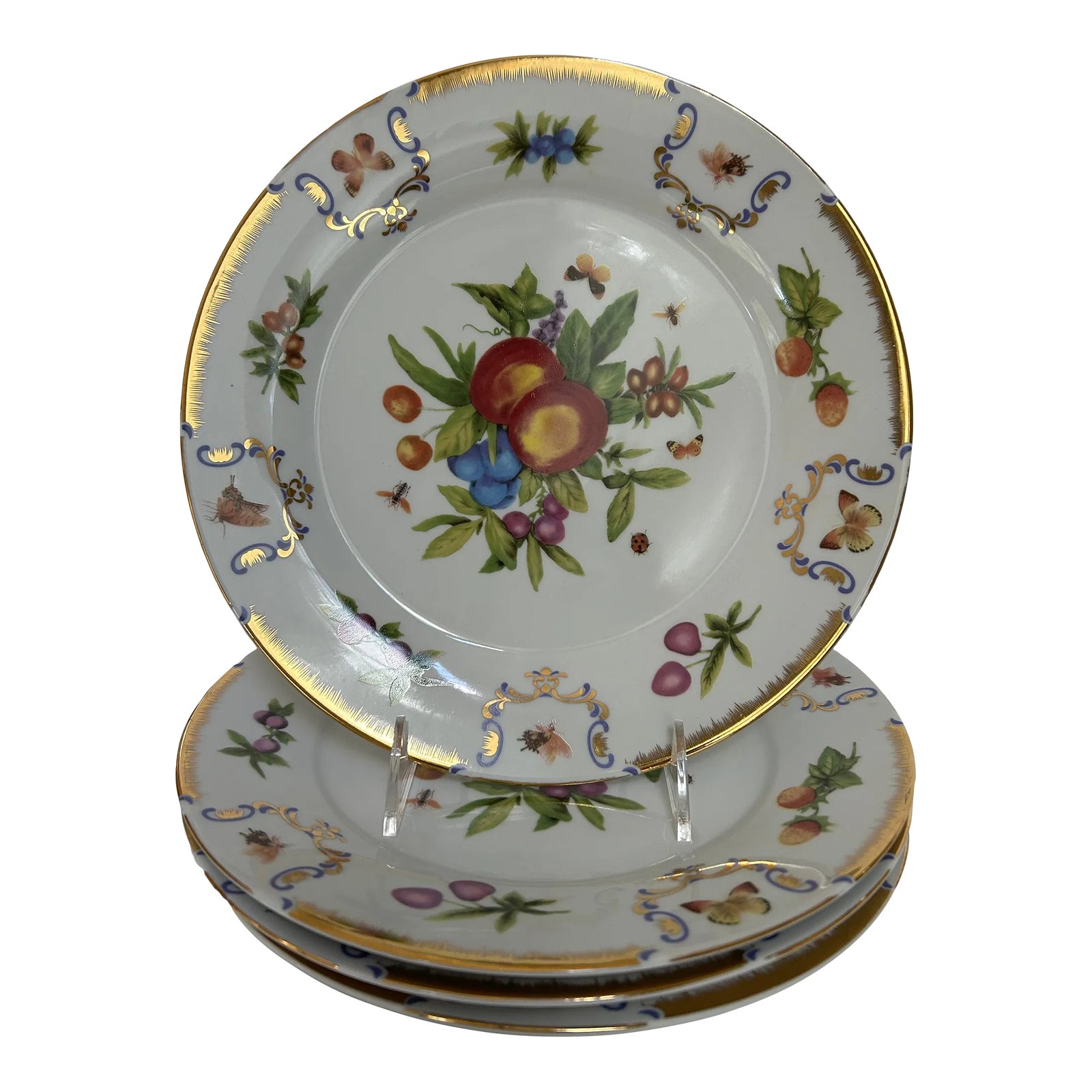 Set of 4 - I Godinger & Co. Gold Trimmed White Porcelain Plates in ...