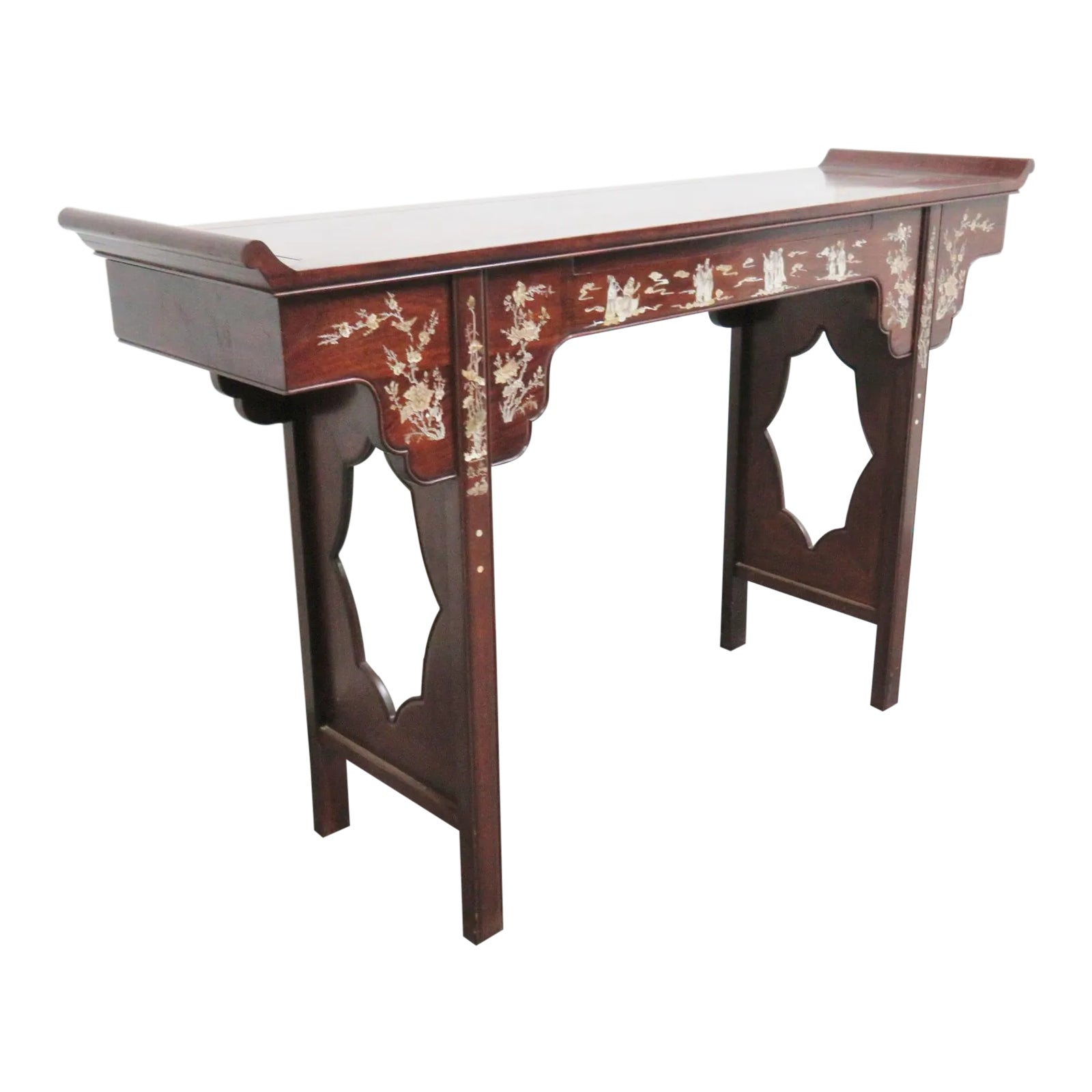 Chinese Rosewood Inlaid Altar Style Console Table | Chairish