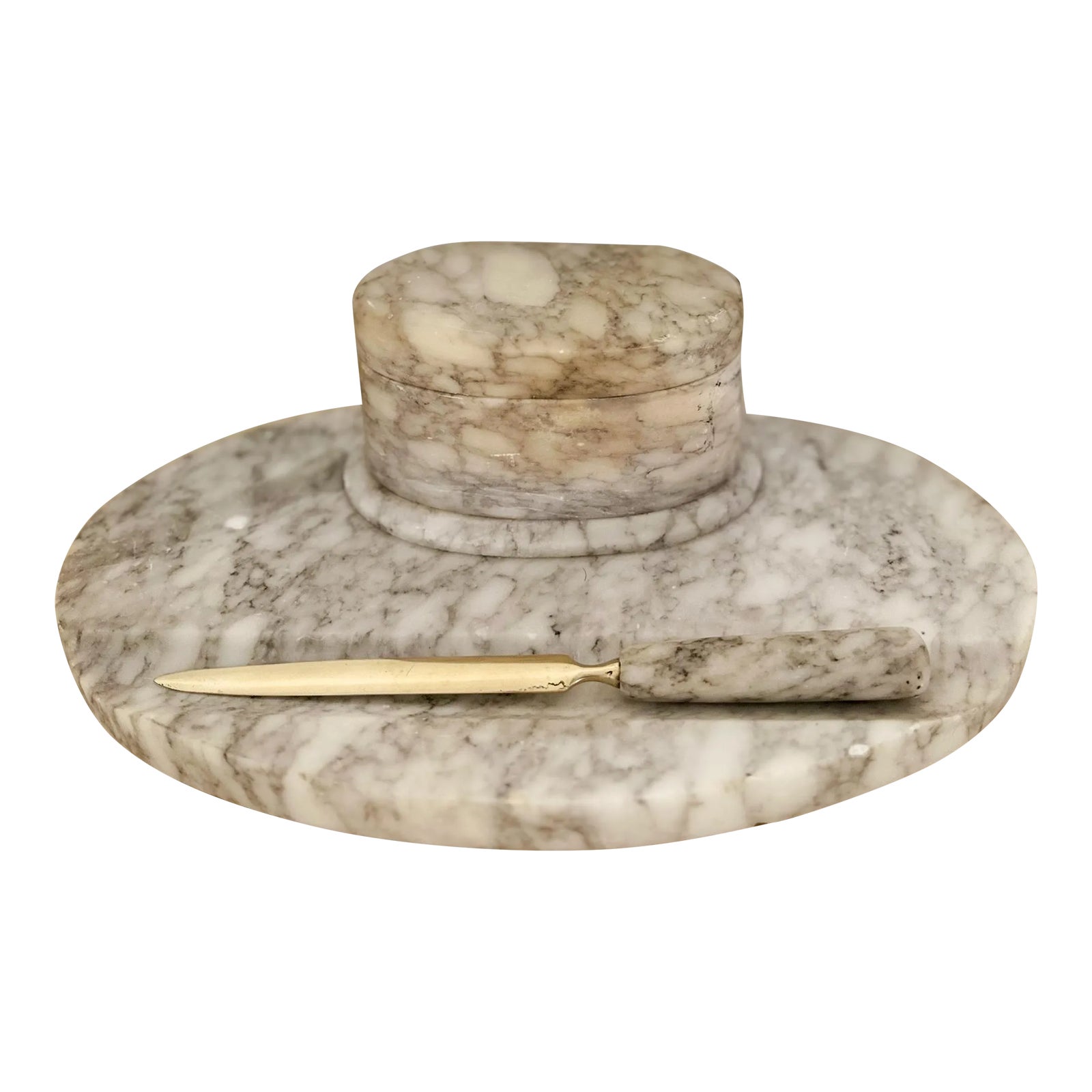 Vintage Marble Desk Accessory Set - 2 Pieces | Chairish