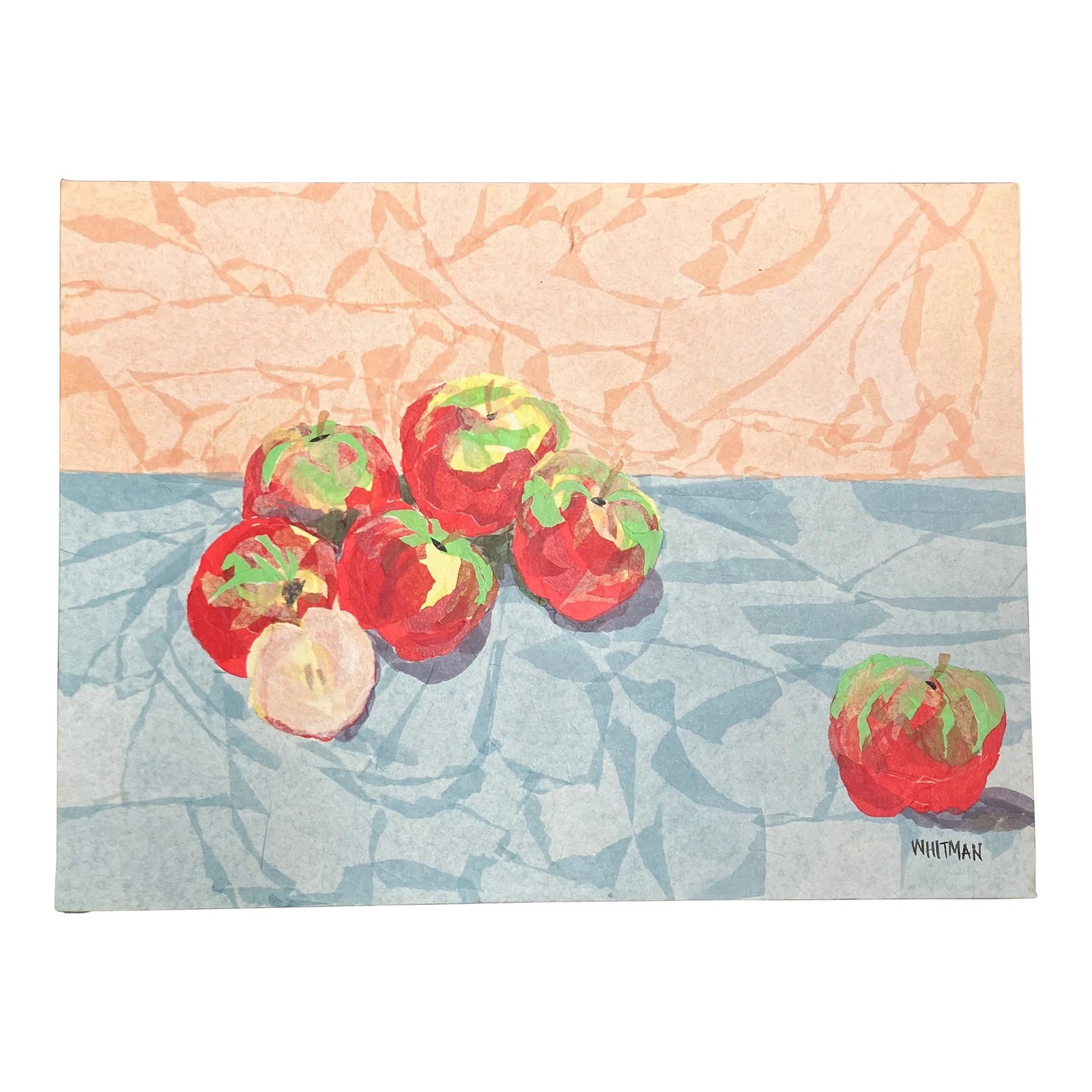 1980’s Original Collage Still Life With Apples Painting | Chairish