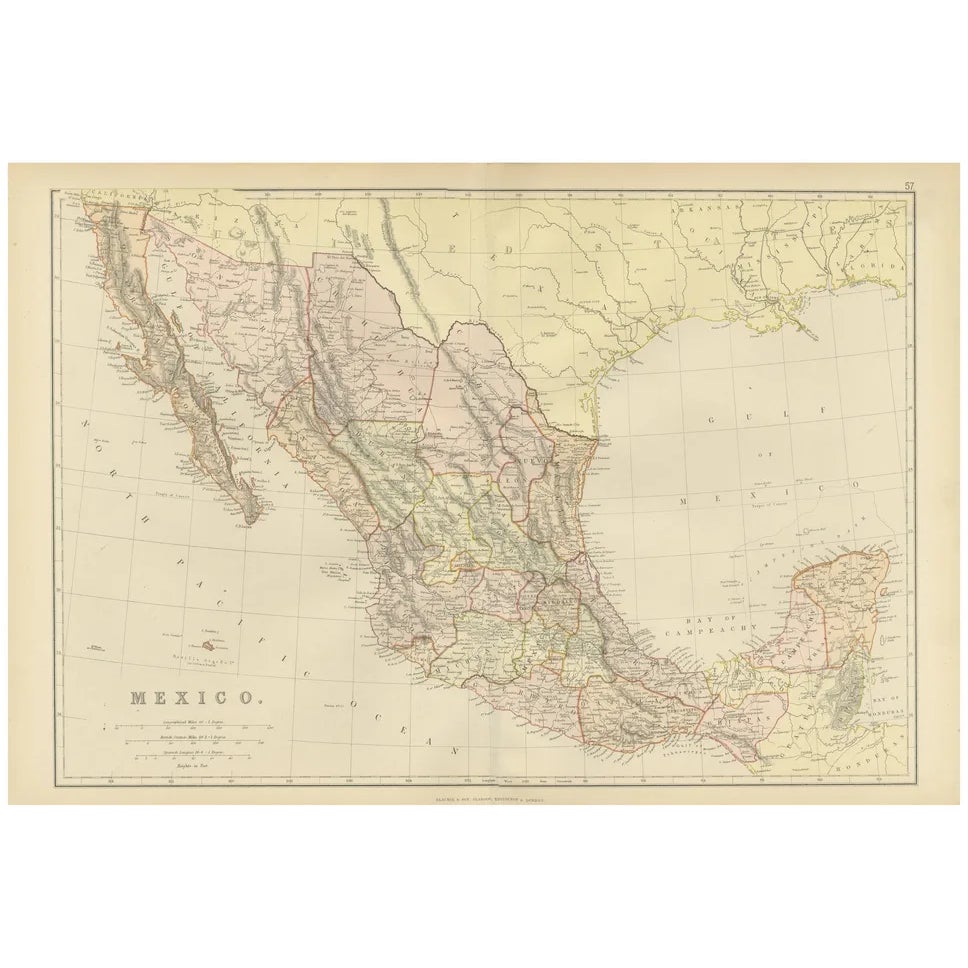 Antique Map of Mexico, 1882 | Chairish