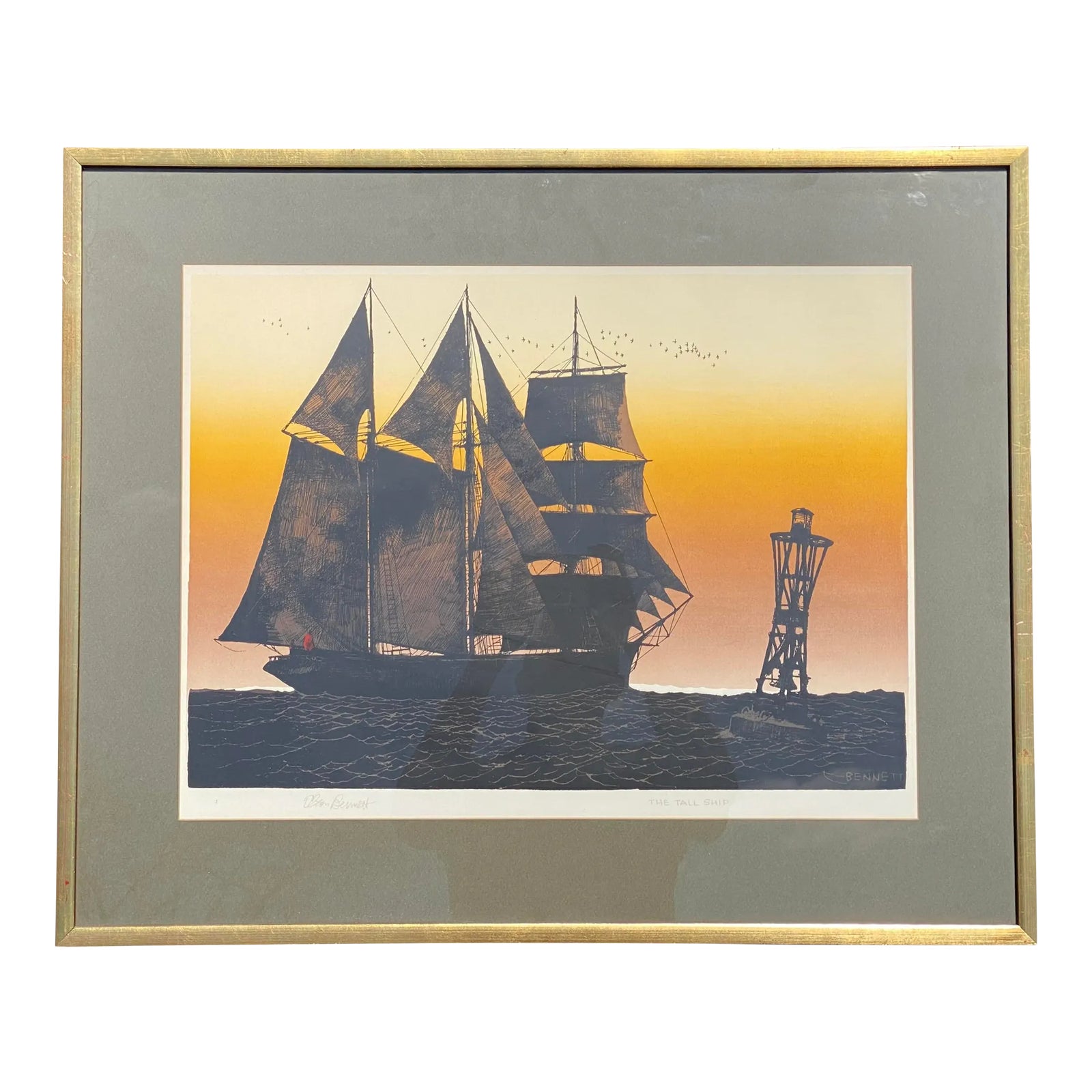 Elton Bennett (1910-1974) “The Tall Ship” Signed Nautical Silkscreen ...