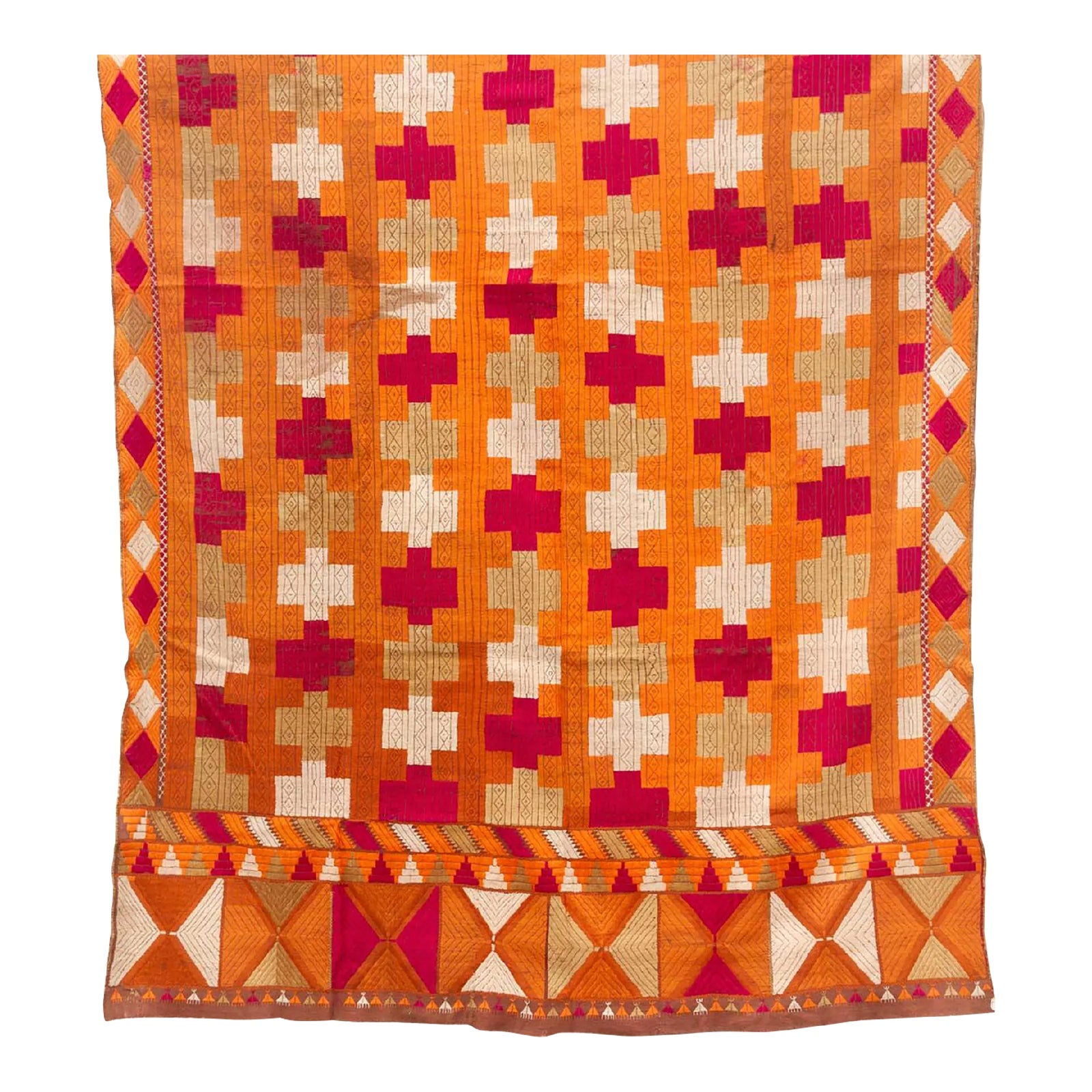 Antique Ceremonial Indian Phulkari Throw | Chairish