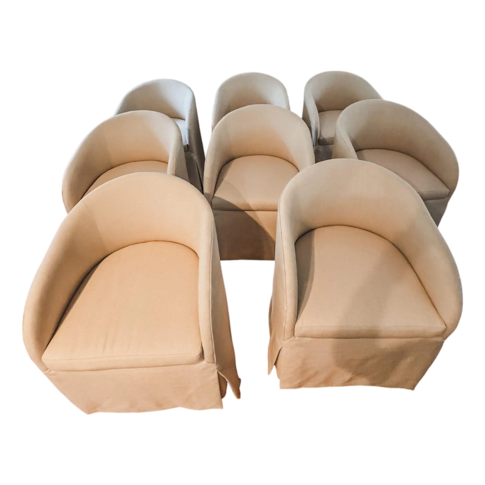 Set/4: Waterfall Skirt Performance Linen Dining Chairs With Casters. Relaxed & Chic! 2 Sets ...