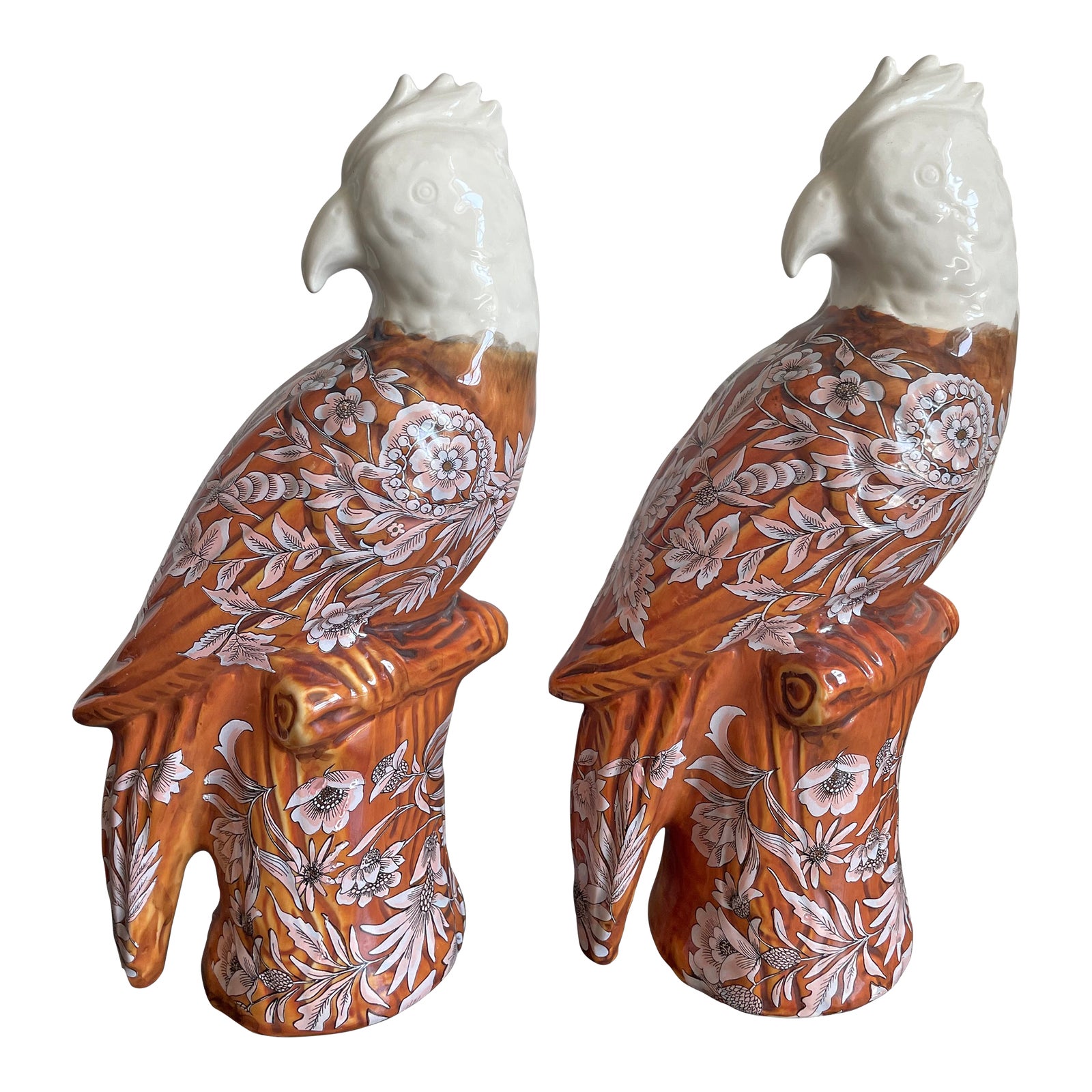 Pair of Ceramic Cockatoo Vases | Chairish