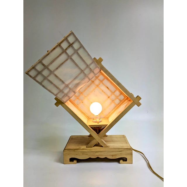 20th Century Handcrafted Wooden Square Table Lamp | Chairish