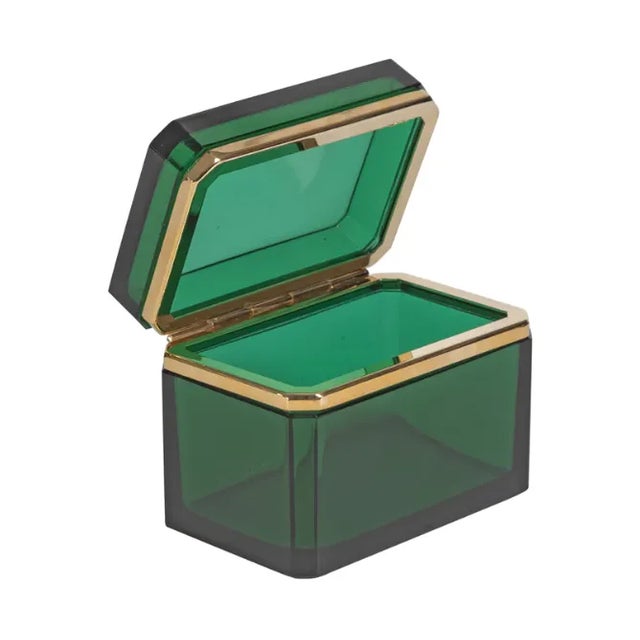 Early 1900s Large Italian Murano Style Glass Box With Gold Details ...