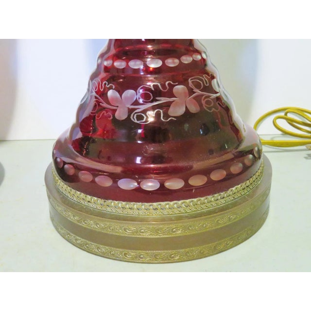 Bohemian Ruby Cut Glass Lamps/ a Pair | Chairish