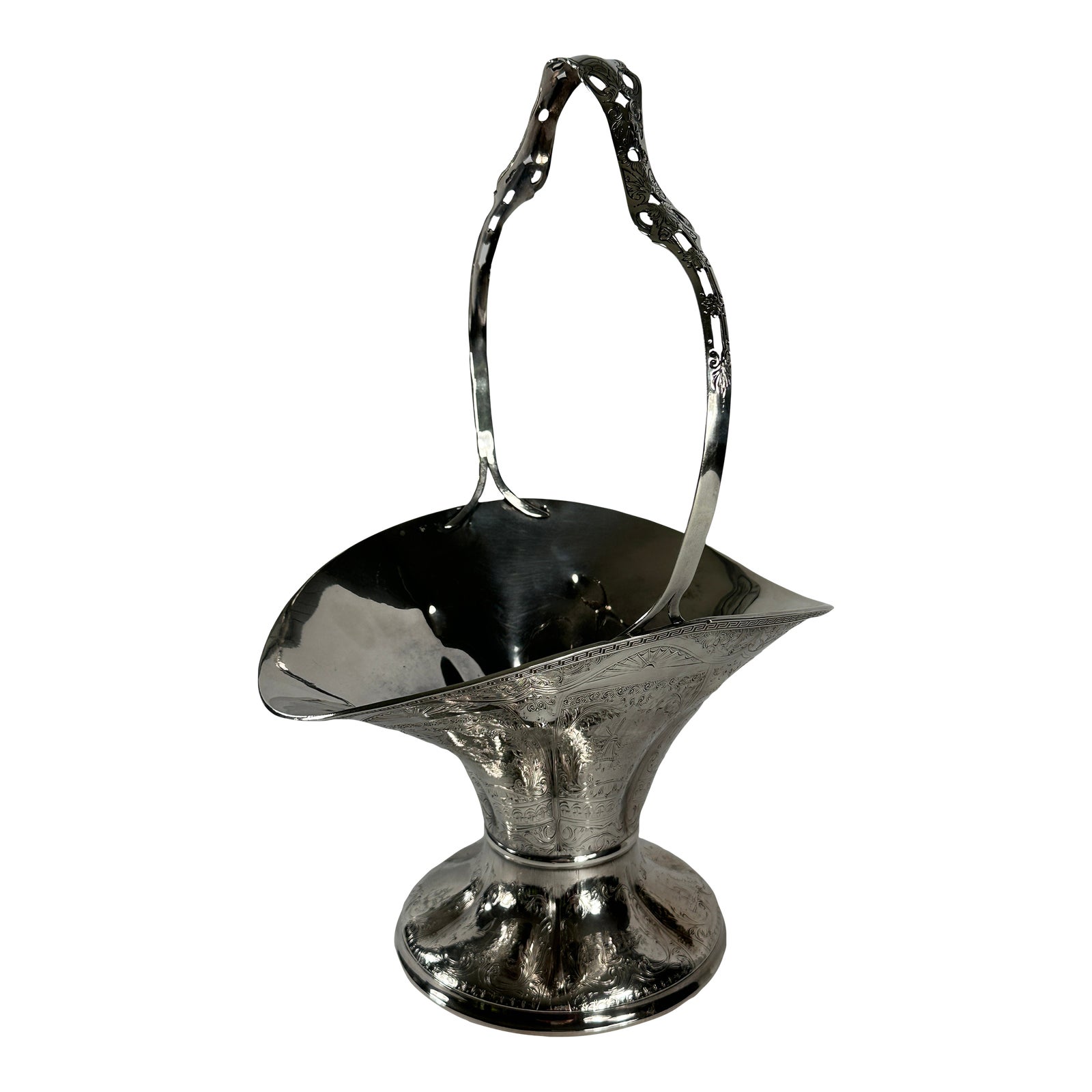 Antique Hartford Sterling Co. Basket Vase Centerpiece W/ Handle Etched ...