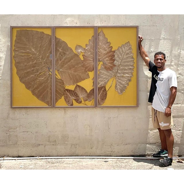Vintage Boho Monumental Dried Leaves Triptych | Chairish
