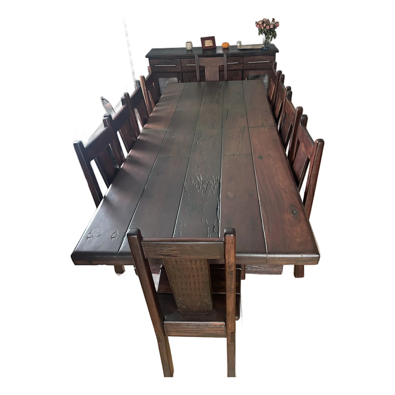 Big Beautiful Teak Wood Dining Table With 12 Chairs | Chairish