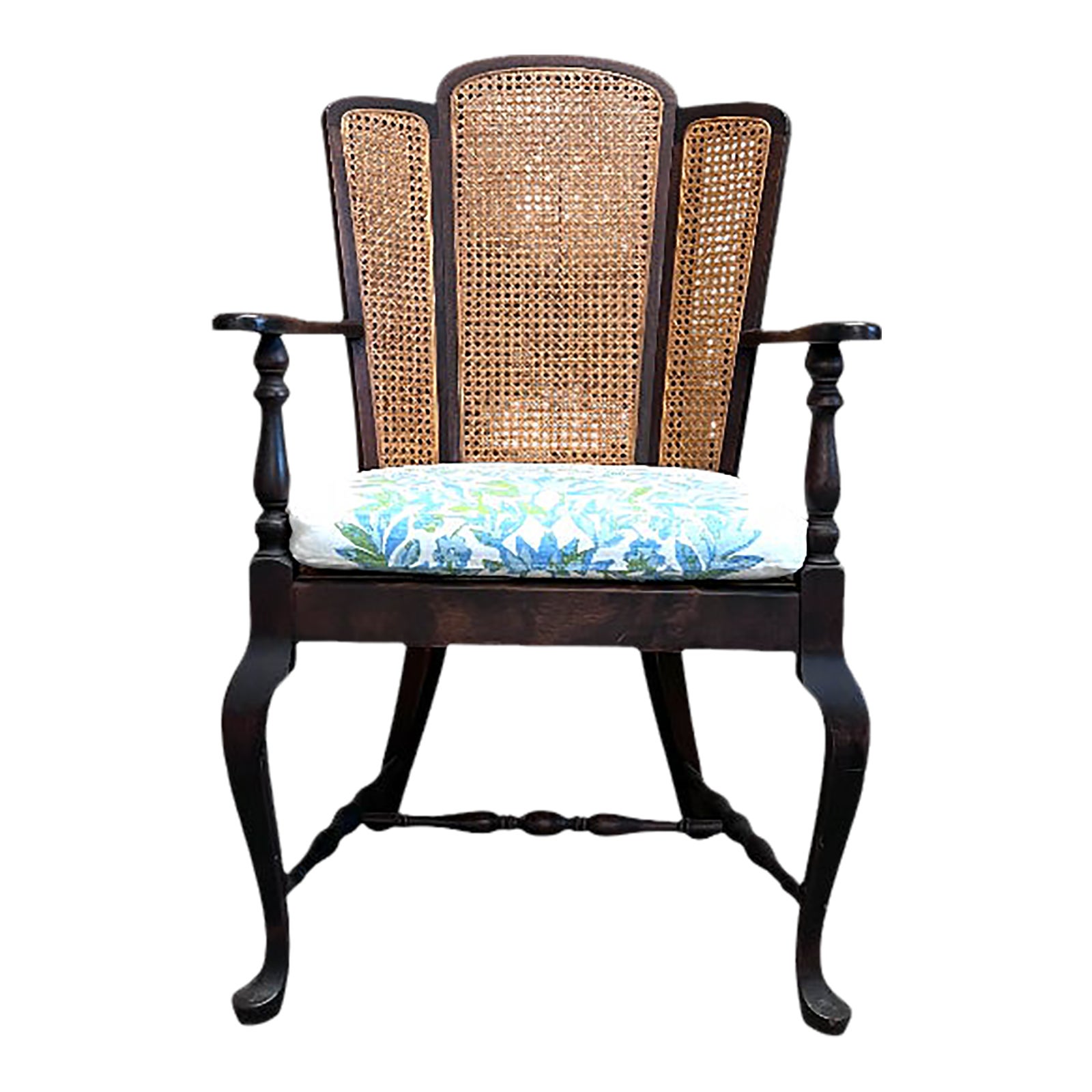 Caned Back Dark Wood Wing Chair (1) | Chairish
