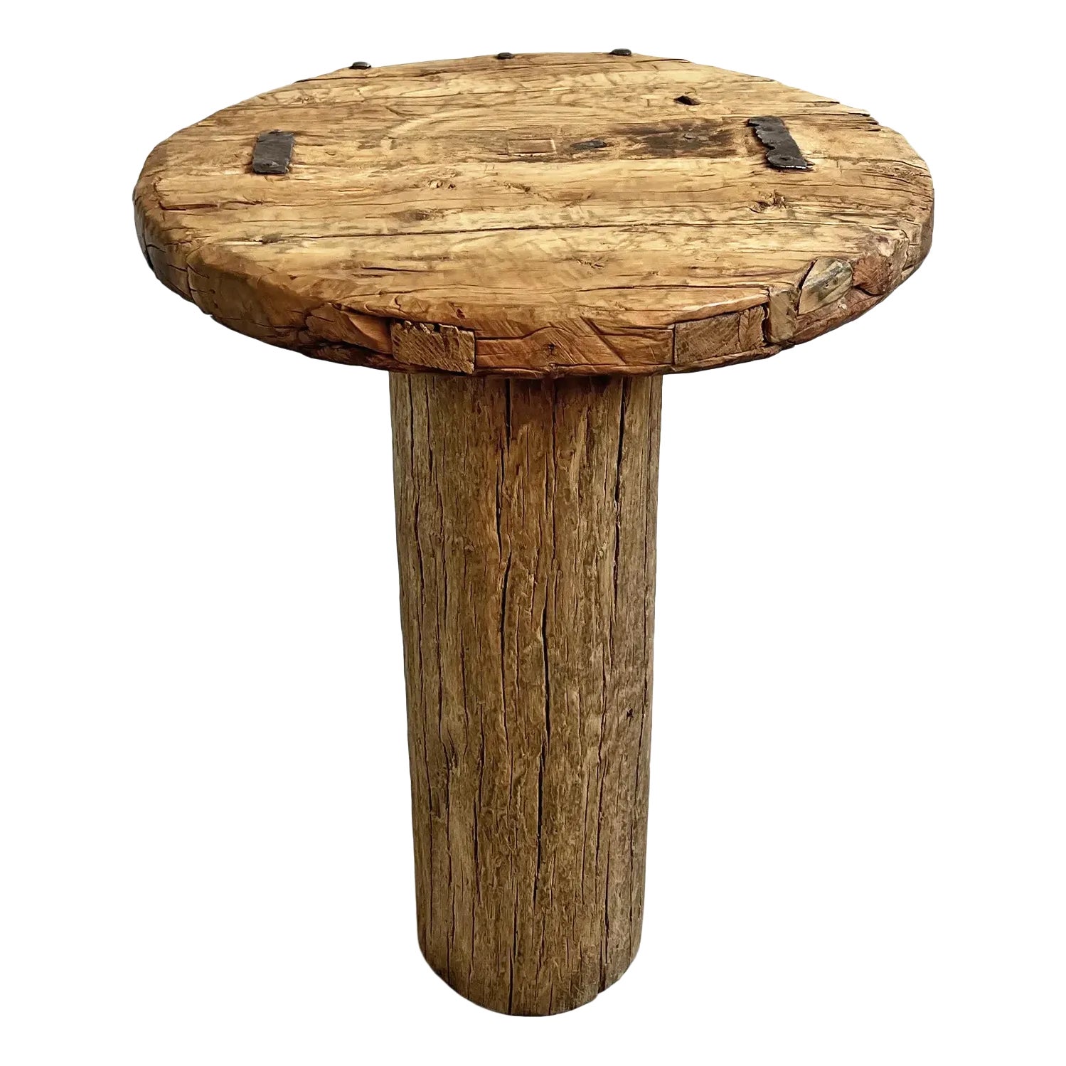 Rustic Log Round Side Table | Chairish