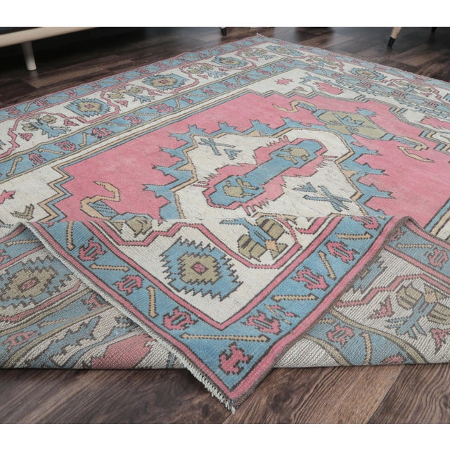 Vintage Pink Area Oushak Turkish Hand-Knotted Rug | Chairish