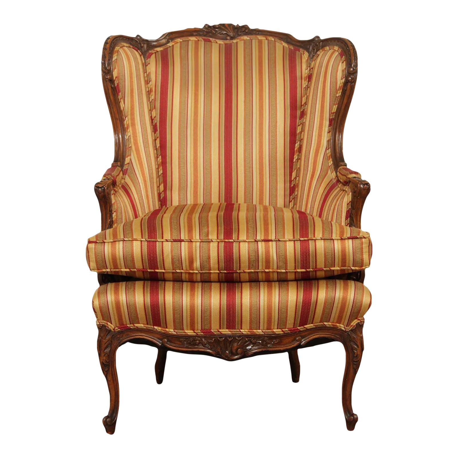 Antique Rococo Style Carved Wood Wingback Armchair | Chairish