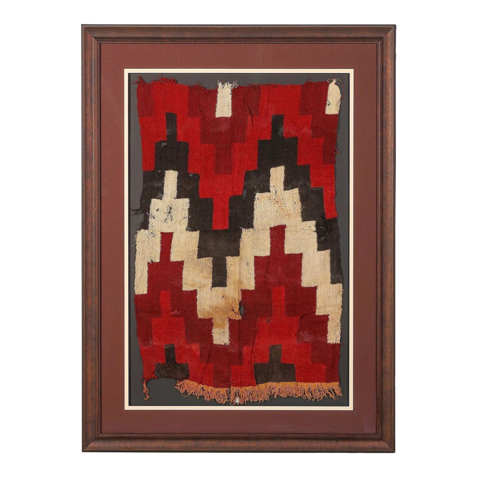 15th Century & Earlier Framed Nazca Textile Panel with Step Design ...