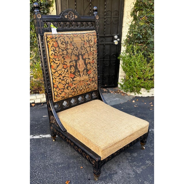 Rare Antique Moroccan Throne Chair W Petite Point Back and Low Seat ...