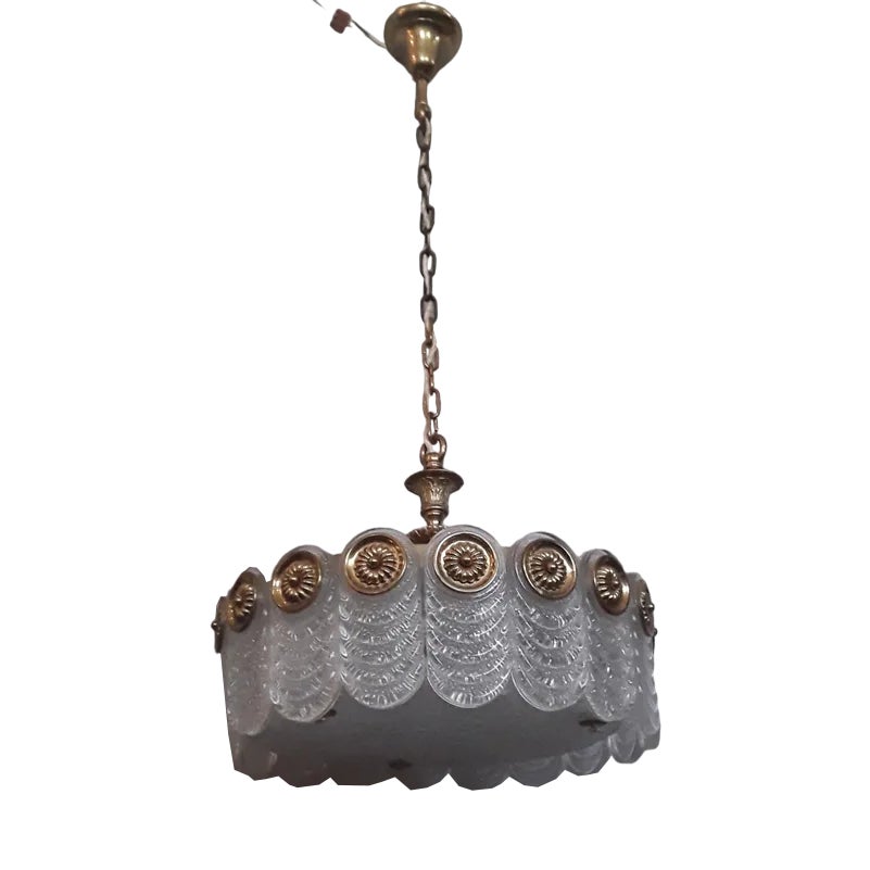 German Ceiling Light with Brass Frame and Glass Relief Panels from ...