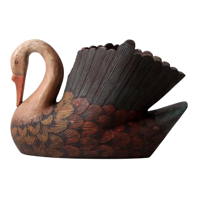 Vintage Carved Wooden Swan | Chairish