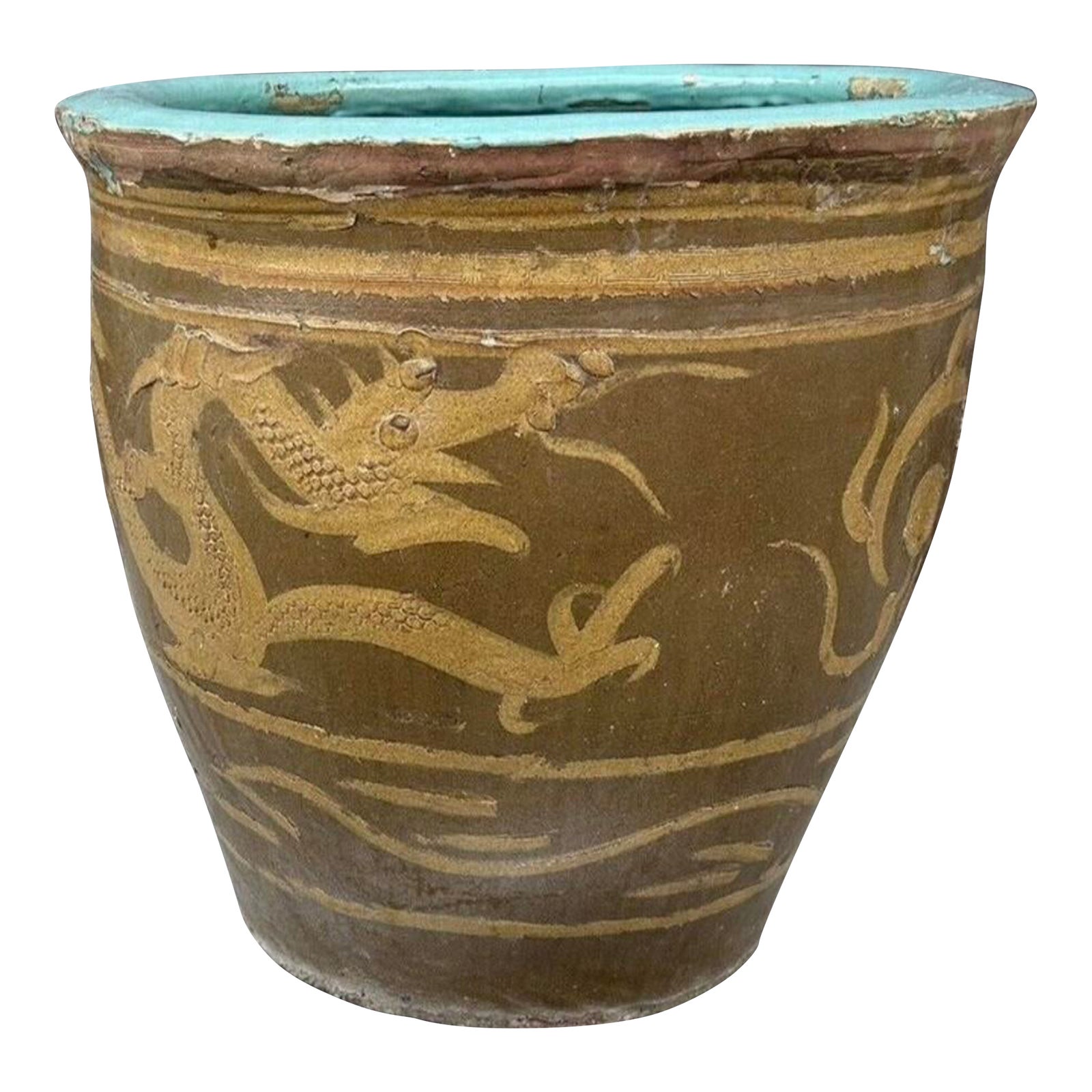 Large Vintage Chinese Dragon Egg Pot Planter Jardiniere | Chairish