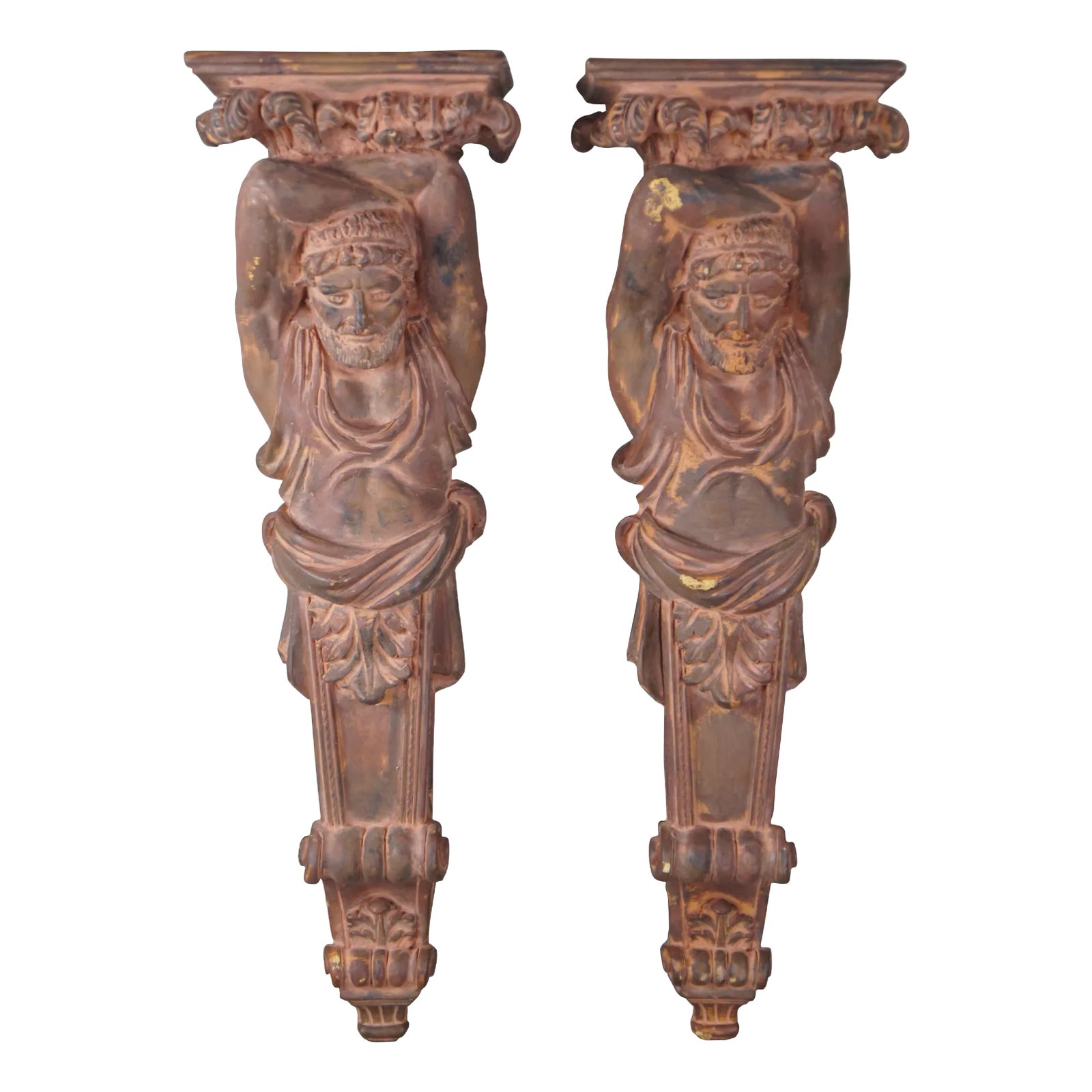Late 20th Century Classical Grecian Atlas Figural Wall Shelf Corbels ...