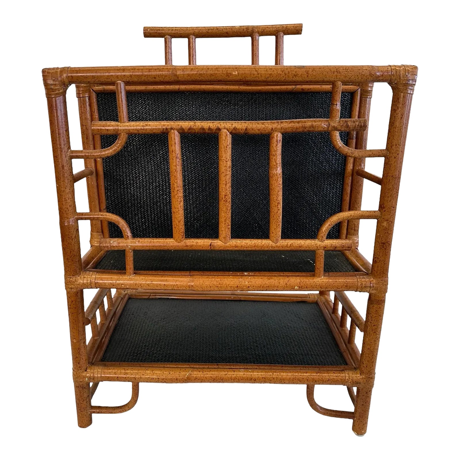 Vintage Mid Century Chinese Chippendale Bamboo and Black Rattan ...
