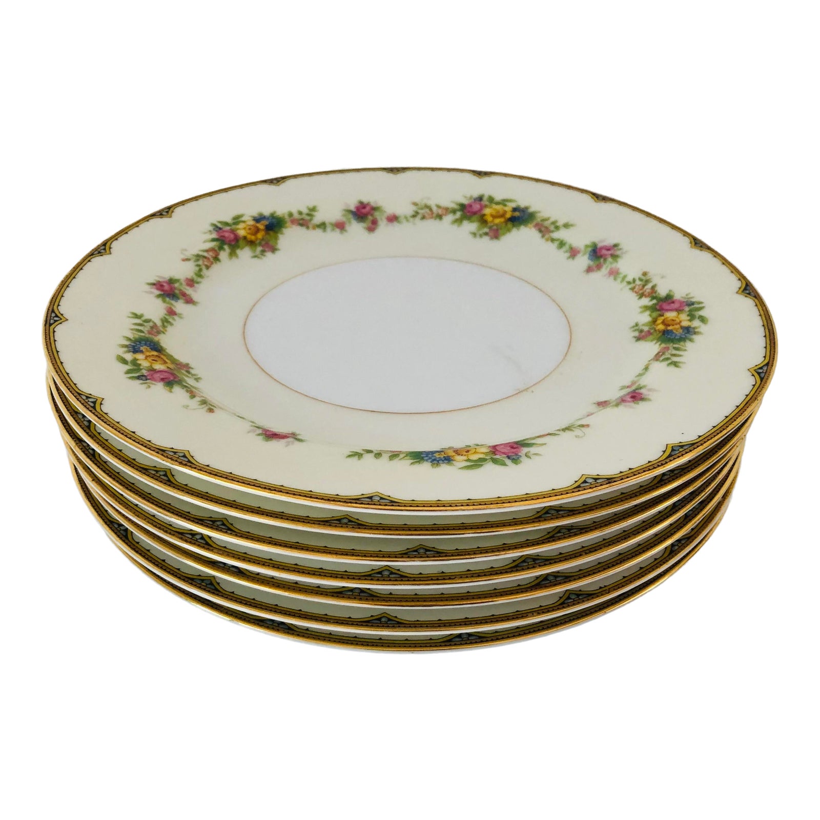 1940’s Elegant Floral Fine Noritake China “m” Dinner Plates S/7 | Chairish