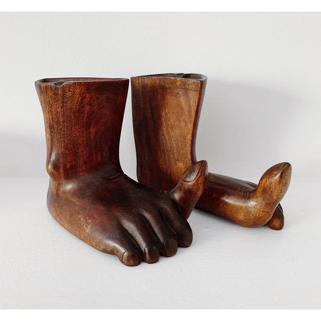 1960s Vintage Hand Carved Wooden Feet Sculpture - 2 Pieces | Chairish