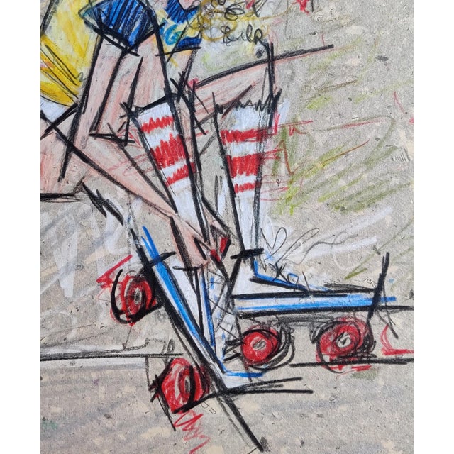 Contemporary Sketch of 70s Skater Chick Color Pencil Drawing by Shirin ...