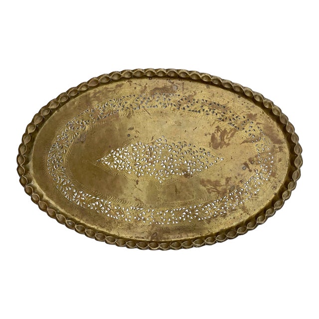 Vintage Large Brass Oval Tray | Chairish