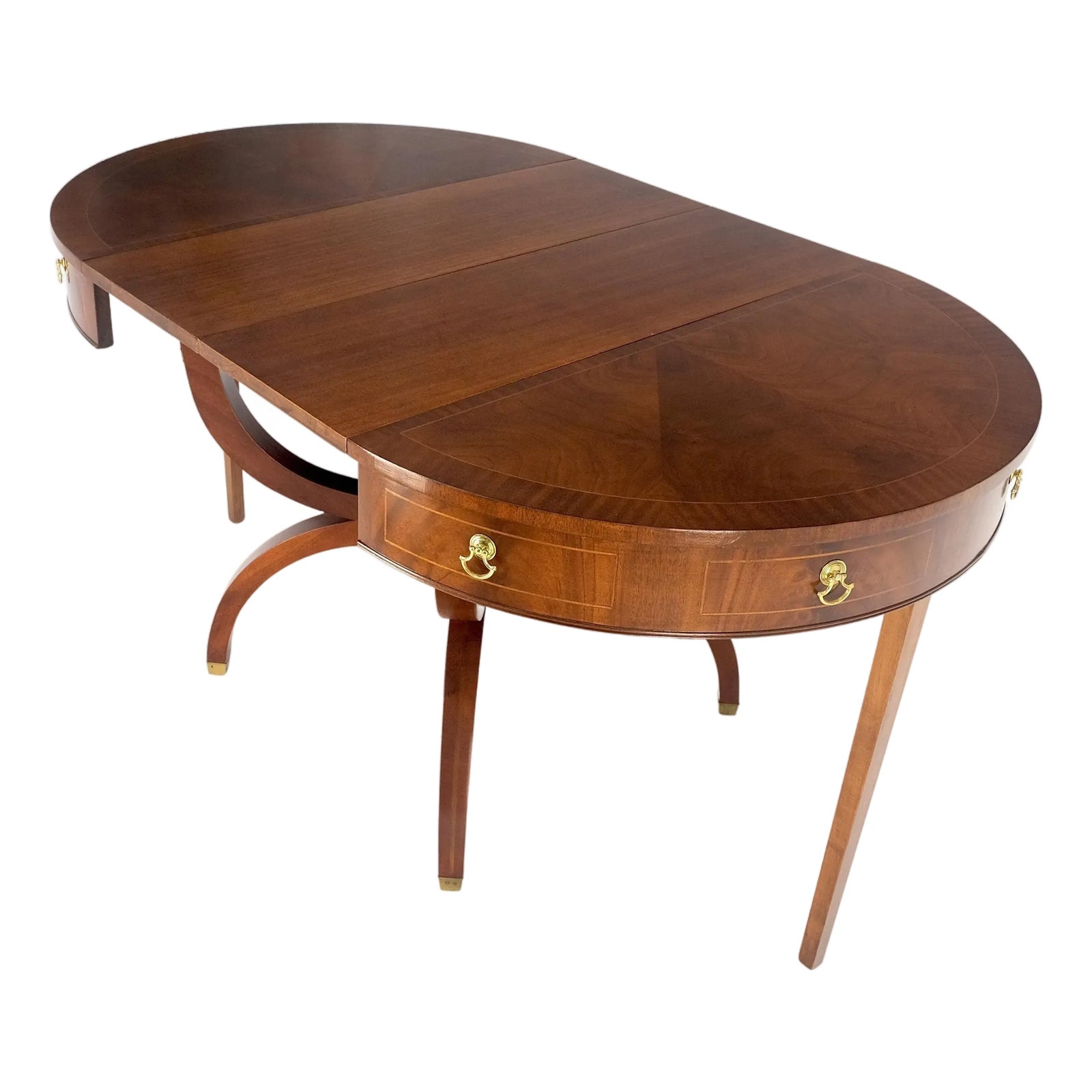 Round Mahogany Single Pedestal Drum to Duning Table w/ 2 Extension ...