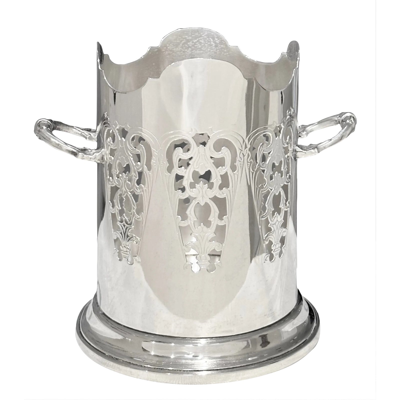 Vintage English Silver Plated Pierced Wine Bottle Holder | Chairish